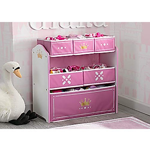 Delta Children Princess Crown Design & Store 6 Bin Toy Storage Organizer - Greenguard Gold Certified, White/Pink