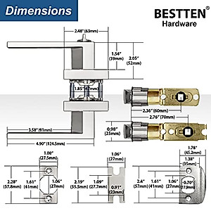 BESTTEN Satin Nickel Entry Door Lever, Heavy Duty Square Entrance Door Handle, Exterior Door Lock for Front Door