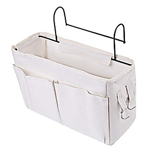Scakbyer Bedside Caddy, 2PCS Bedside Storage Hanging Bag Bunk Bed Storage Caddy for Dormitory Room, Hospital Bed Rails, Baby Bed, Camp - White