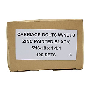 Black Carriage Bolts 5/16in x 1-1/4in (100 Count) Includes Nuts