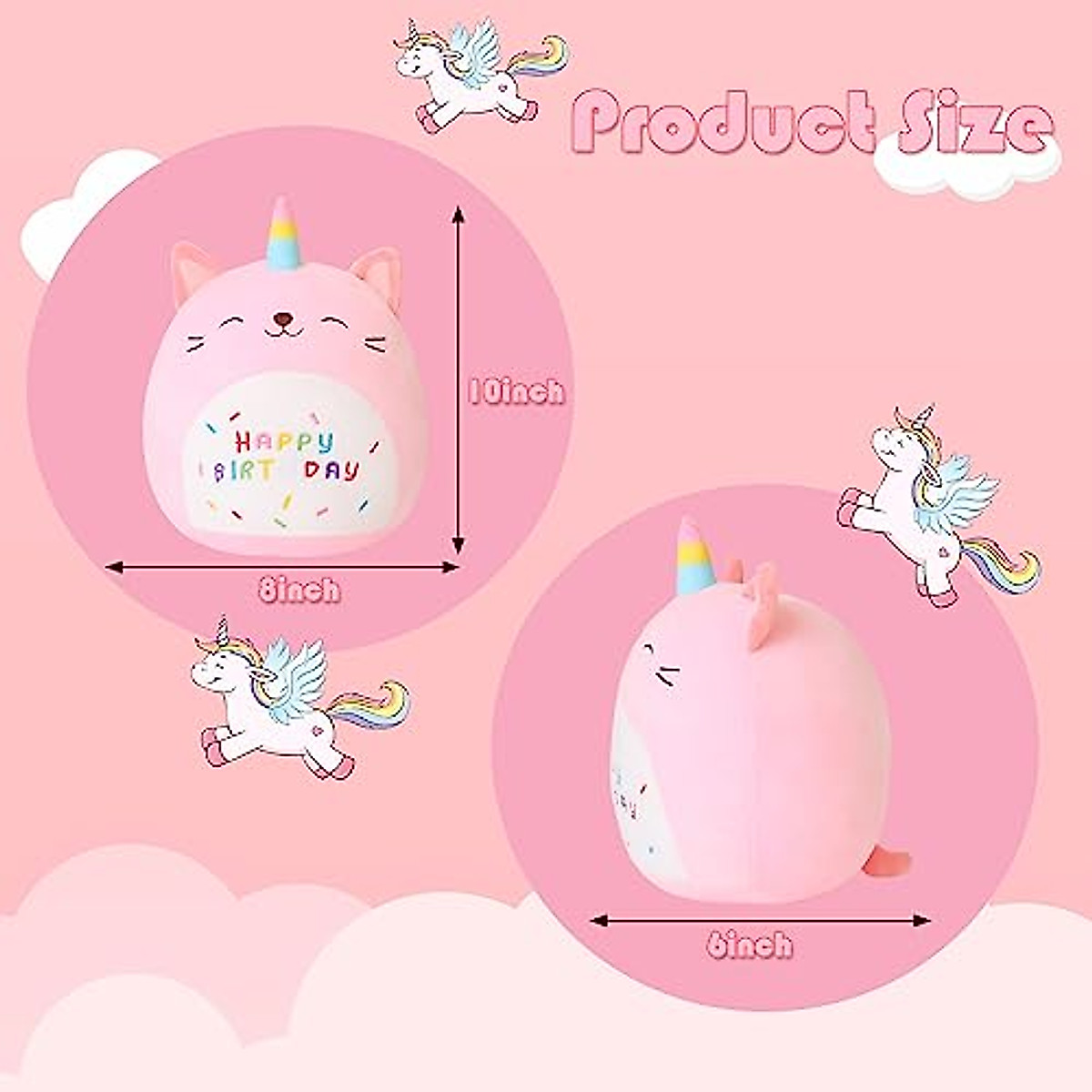 SQEQE Cat Plush Toy Unicorn Cat Stuffed Animal Cute Birthday Cat Plushies Pillow Soft Plushie Doll Gifts for Kid Decor(Pink Caticorn, 10 inch)