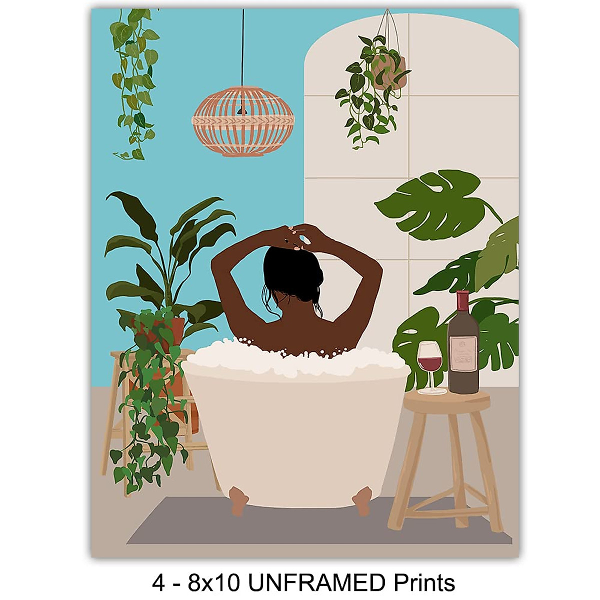 Light Blue African American Bathroom Decor Set - African American Women - Minimalist Abstract Wall Art - Afro Black Art - Black Culture - Guest Bath, Powder Room, Restroom Spa Decorations Accessories