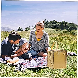 CHILDWEET Food Bag Catering Bag for Food Deliveries Lunch Tote Bag Grocery Shopping Bag Car Insulated Bag Zipper Food Bag Insulated Shopping Bags Hot Bags Golden Non-woven Fabric