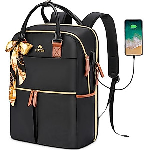 MATEIN Laptop Backpack for Women 17 Inch, Fashion Computer Backpack Purse with USB Charging Port, TSA Water Resistant Slim Teacher Bag Nurse College Daypack for Business Travel Work Gift, Black
