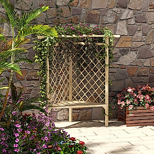 Outsunny 55" Garden Arch Bench, Lattice Backrest for Climbing Plants and Vines Outside On Lawn, Porch, Deck, Wooden Trellis Park Bench for Outside with Slatted Seat, Natural