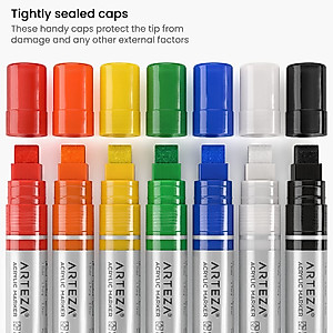 Arteza Acrylic Paint Markers, 7 Acrylic Paint Pens in Classic Colors, 3-in-1 Multi-Line Nibs, 5–15 mm Line, UV-Resistant, Art & Craft Supplies, Use on Canvases for Painting, Glass, Plastic, Rock