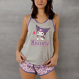 Bioworld Kuromi Milkshake Women's Racer Back Tank Top & Dolphin Lounge Shorts Sleepwear Set-XL Blue