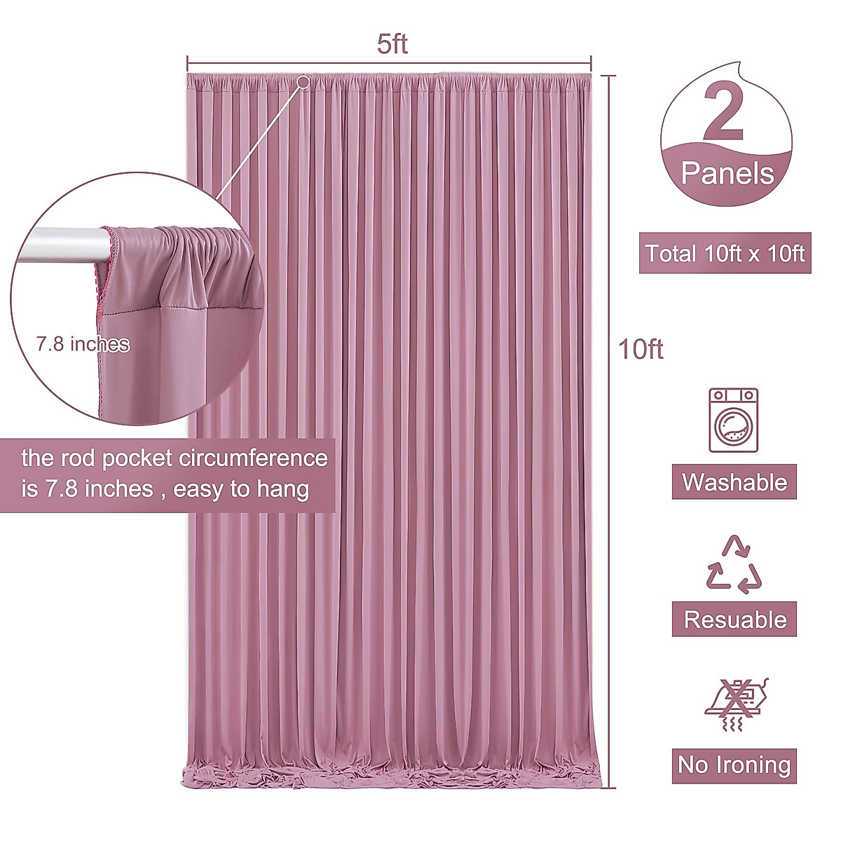 10x10 Dusty Pink Backdrop Curtain for Parties Wedding Wrinkle Free Pink Photo Curtains Backdrop Drapes Fabric Decoration for Birthday Party Baby Shower 5ft x 10ft,2 Panels