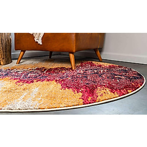 Unique Loom Estrella Collection Abstract, Rustic, Modern, Gradient, Distressed Area Rug, 6' 1" x 6' 1", Pink/Navy Blue
