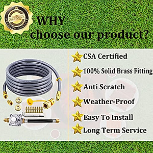 Upgraded Natural Gas Hose and Regulator Compatible with Kitchen-aid Gas Grill Conversion, 710-0003 Natural Gas Conversion Kit Compatible with Kitchen-aid Propane Gas Grill Conversion(15FT)