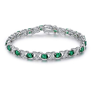 Barzel White Gold Plated Created-Emerald Tennis Bracelet (Rhodium-Plated-Brass, Created Emerald)