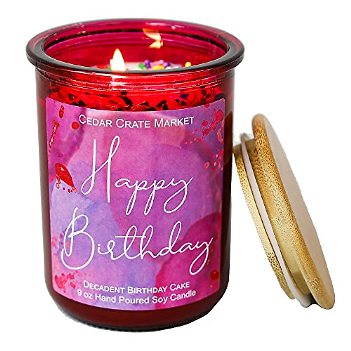 Happy Birthday Candle - Pink Magenta Jar, Sprinkles, Birthday Cake Scented Candles for Women, Girlfriend, Best Friends, Buttercream Vanilla Cake, Friendship Gift for Mom, Sister, Aunt, Coworker