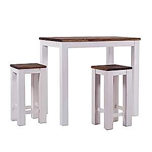 B.R.A.S.I.L.-Möbel TableChamp Dining Table Set for Four Rio Pine with Bench and Two Chairs Oak Antique White Solid Wood