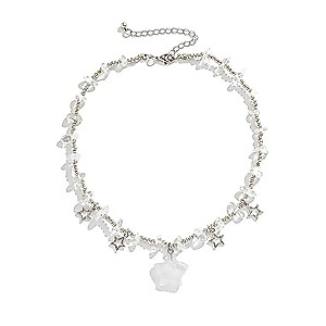 Azusa Sun Transparent Star Charms Pendant Choker Y2K Healing Crystal Necklace Summer Jewelry with Silver Chains for Teen Girls Women