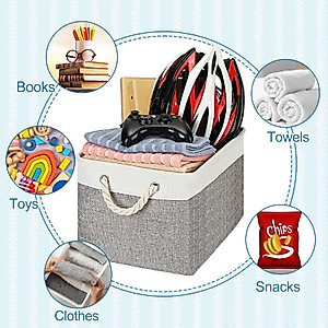 meekoo 8 Pack Collapsible Storage Bins Fabric Storage Bins Polyester Fabric Storage Baskets with Handles Linen Closet Organizer for Shelf Home Closet Towels Toys (Gray White,15 x 11 x 9.5 In)