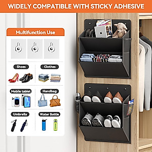 DEYILIAN 2 Pack RV Shoe Storage with Sticky Adhesive Tape, Over the Door Shoe Rack, Wall Hanging Shoe Organizer with Large Deep Pockets for Camper, Narrow Space Saving Closet Organizers - Black