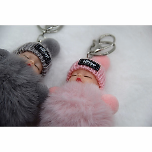 DORIS&JACKY Keychains Cute Doll Keys Fob Ring Charm Accessories For Purse Wallet And Car Key Holder (2dolls-pink+grey)