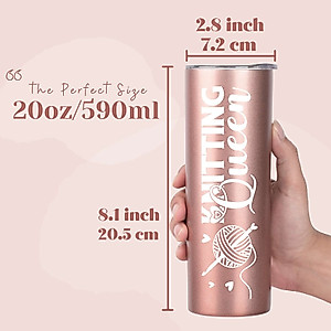 Onebttl Knitting Gifts for Women, Crochet Lovers - Knitting Queen - 20oz/590ml Stainless Steel Insulated Tumbler with Straw & Lid, Crochet Gift for Birthday, Christmas (Rose gold)