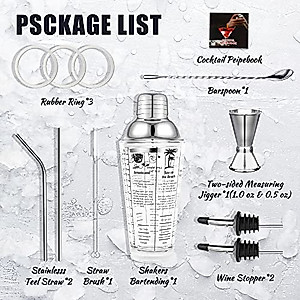 Glass Coaktail Shaker,TNCO 14OZ Bar Set,Martini Shaker, Boston Shaker, Crystal Drink Shaker and Stainless Cover combin,Drink Mixers with Straws,Straw Spoon,Wine Pourer