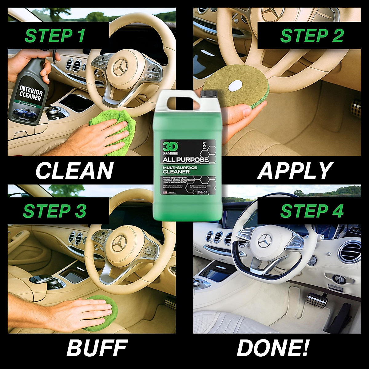 3D All Purpose Cleaner for Car, Home & Office Use - Multi Surface Cleaner Refill 1 Gallon