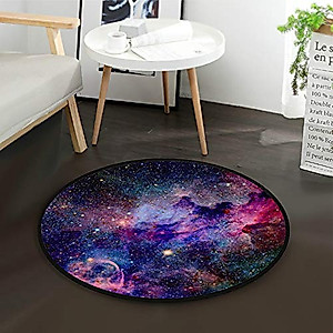 My Daily Colorful Galaxy Star and Nebula Universe Round Area Rug for Living Room Bedroom Kids Playing Rug Polyester Yoga Floor Mat 3' Diameter