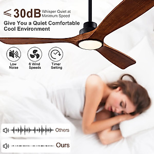 QUTWOB 52" Wood Ceiling Fan with Lights Remote Control,Quiet DC Motor 3 Blade Ceiling Fans for Patio Living Room, Bedroom, Office,Indoor Outdoor(Black+Dark Walnut)