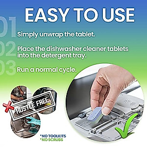 True fresh dishwasher cleaner tablets 18-Pack of 20g deep cleaning dishwasher tablets for 18 months supply, Heavy duty degreaser dish washer clean pods formulated to clean smelly Dish Washer machines