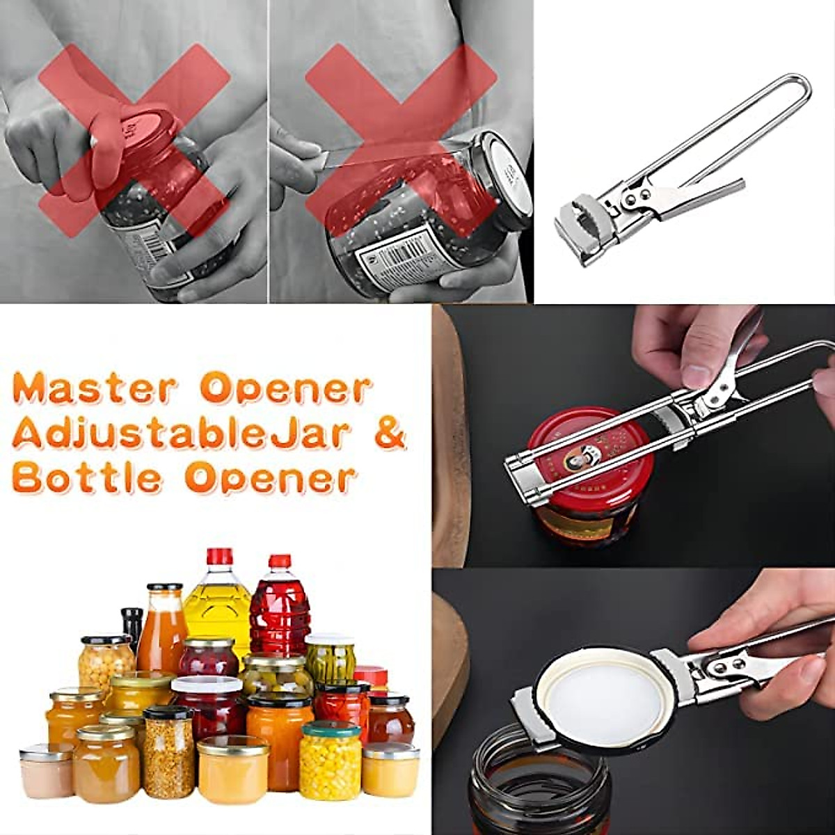 Master Opener Adjustable Jar & Bottle Opener, Adjustable Multifunctional Bottle Opener, Jar Gripper Tight Lid Opener, Kitchen Gadgets, Easy Jar Opener for the Elderly and Children