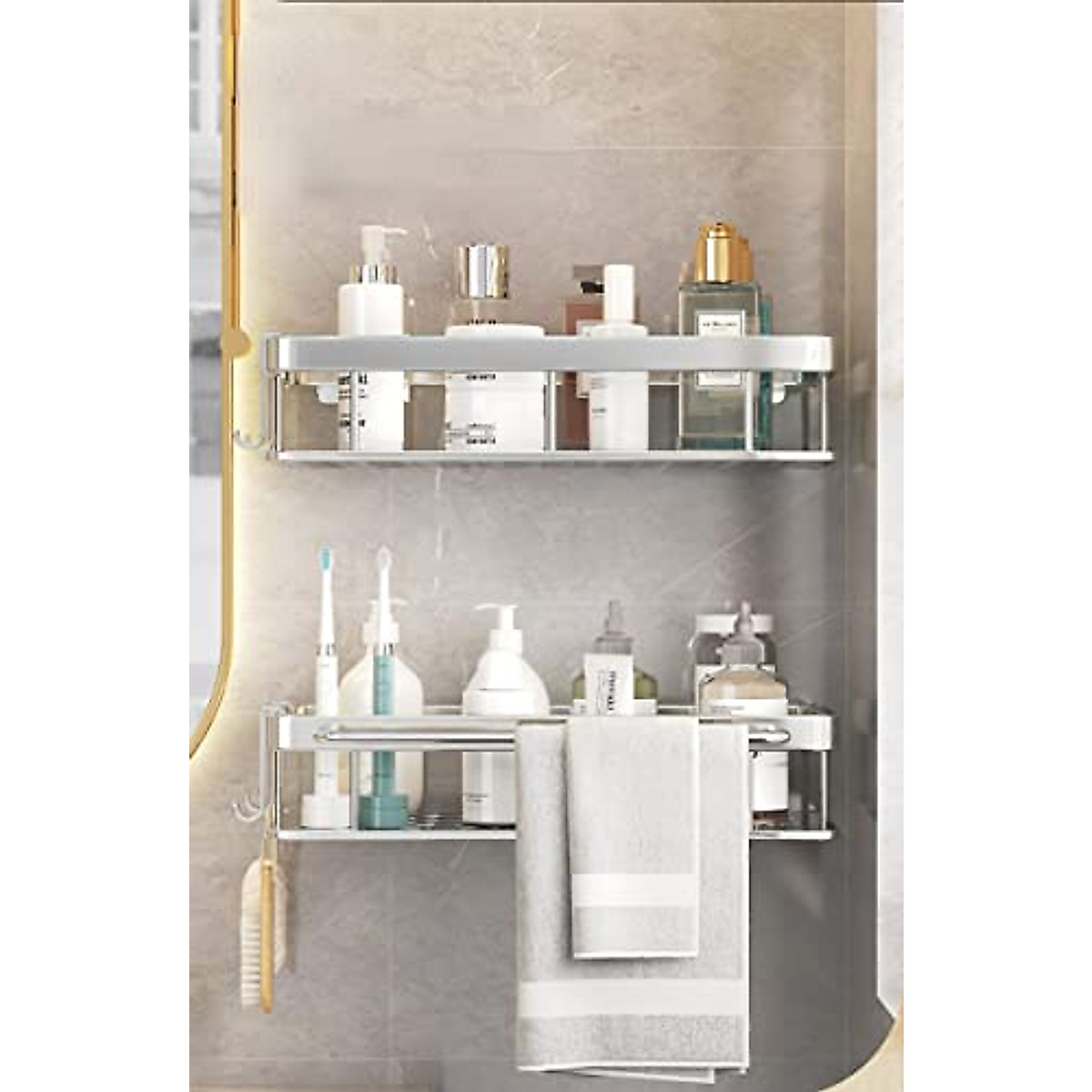 JZRH Shower Box, Strong Adhesive Shower Box Set of 2, with Hanging Rod and 2 Detachable Hooks, Suitable for Bathroom, Kitchen, Balcony and Toilet Black