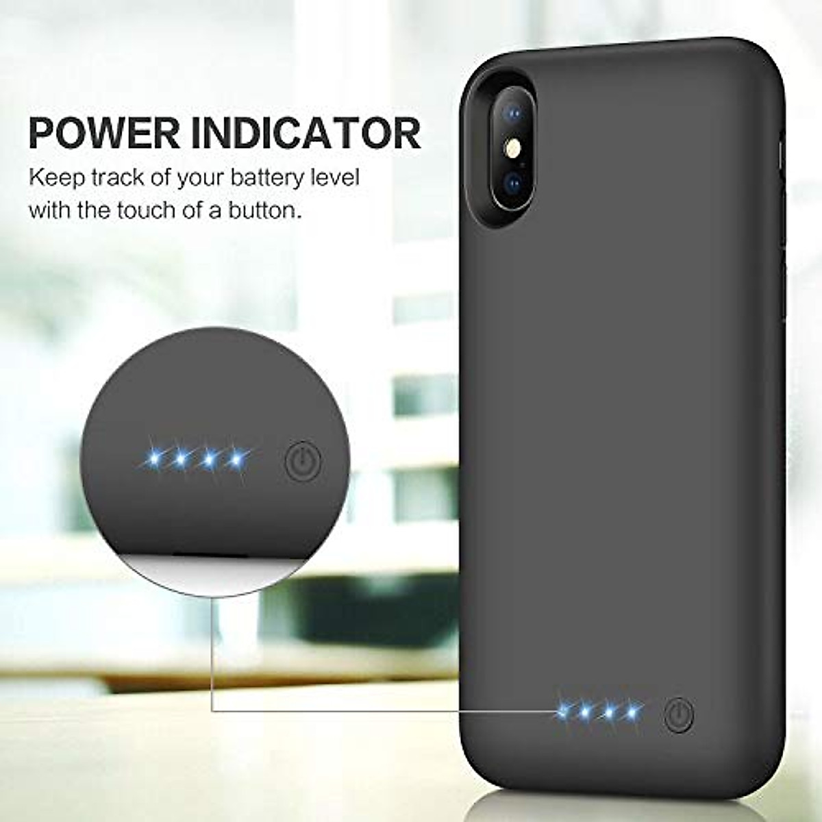 QTshine Battery Case for iPhone X/XS/10, Newest [6500mAh] Protective Portable Charging Case Rechargeable Extended Battery Pack for Apple iPhone X/XS/10(5.8') Backup Power Bank Cover - Black