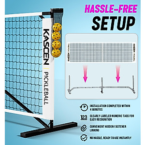 Kascen White Pickleball Net - 22 FT Regulation Size Portable Pickle Ball Net with Ball Holder, 4 Pickleballs & Carry Bag for Outdoor Indoor Driveway Backyard