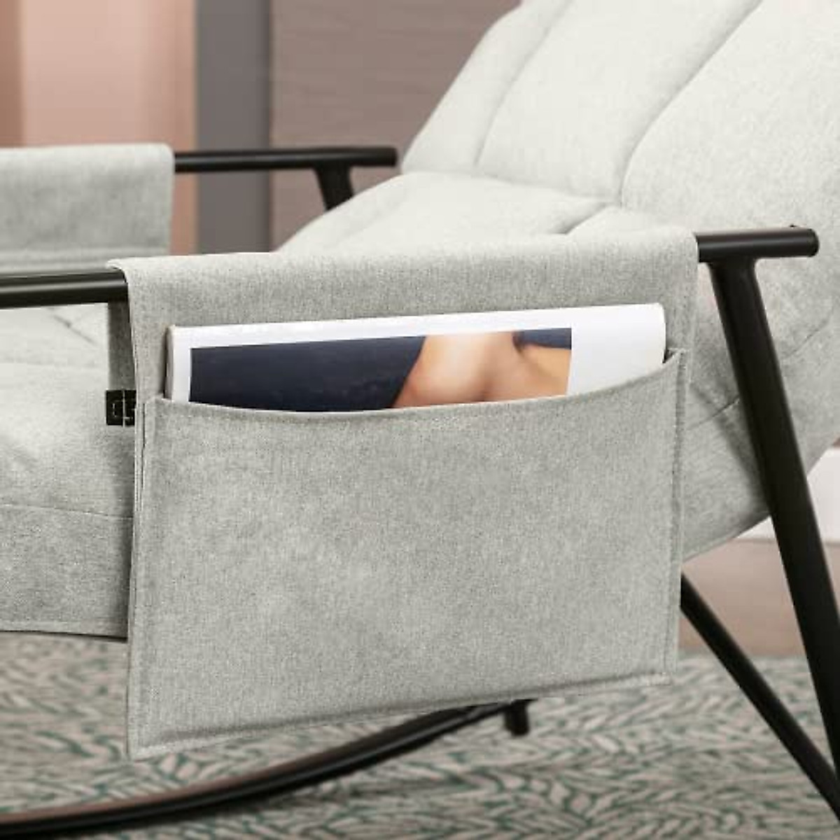 Mjkone Rocking Chair, Adjustable Chair Nursery, Stylish Armchair Lounge Sofa Lie or Sleep Lazy Glider for Nursery Living Room/Bedroom, Light Grey Bigger Size