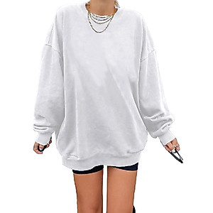 Dokotoo Womens Ladies Plus Size Cotton Basic Oversized Crewneck Long Tunic Sweatshirts for Women Long Sleeve Comfy Cozy Winter Fleece Pullover 2023 Fall Tops Casual Loose Fit Tees Shirts White M