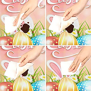 Easter Round Tablecloth with Elastic Edge, Happy Easter Rabbit Bunny Egg Fitted Tablecloth Washable Wipeable Spillproof Polyester Table Cover for Kitchen Dining Party Holiday Fits Round Table 45-56 In
