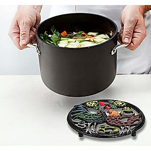 Sumnacon 2Pcs Round Cast Iron Trivets - 8 Inch Heat Resistant Iron Trivets for Hot Dish Pot Pan Plate Teapot, Rustic Metal Hot Dish Plate Holder for Kitchen Dining Table Countertop Cooktop