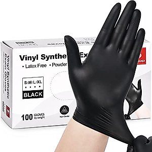 Schneider Black Vinyl Exam Gloves, 4mil, Disposable Gloves Latex-Free, Plastic Gloves for Medical, Cooking, Cleaning, and Food Prep, Surgical Gloves, Powder-Free, Non-Sterile, 100-ct Box (Medium)