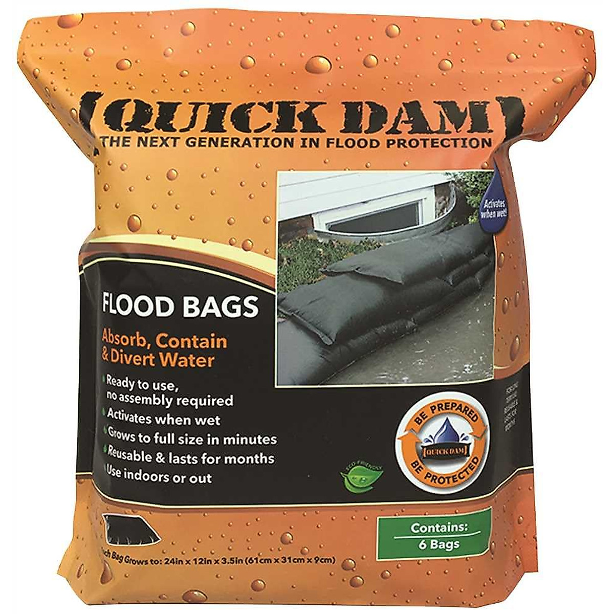 Pack of 6 Quick Dam Sandless Sand Bags 600mm Self Inflating No Sand Required! by Quick Dam