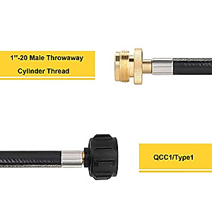 WADEO 8 Feet Propane Adapter Hose with QCC1/Type1 Tank Connects 1 lb Portable Appliance to 1-20lb Propane Tank for Weber Q Grill, Coleman Grill, Camp Stove and More