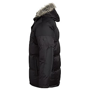 Perry Ellis Men’s Winter Jacket – Heavyweight Quilted Puffer Parka Coat with Faux Fur Trim Hood (S-XXL), Size Large, Onyx Black