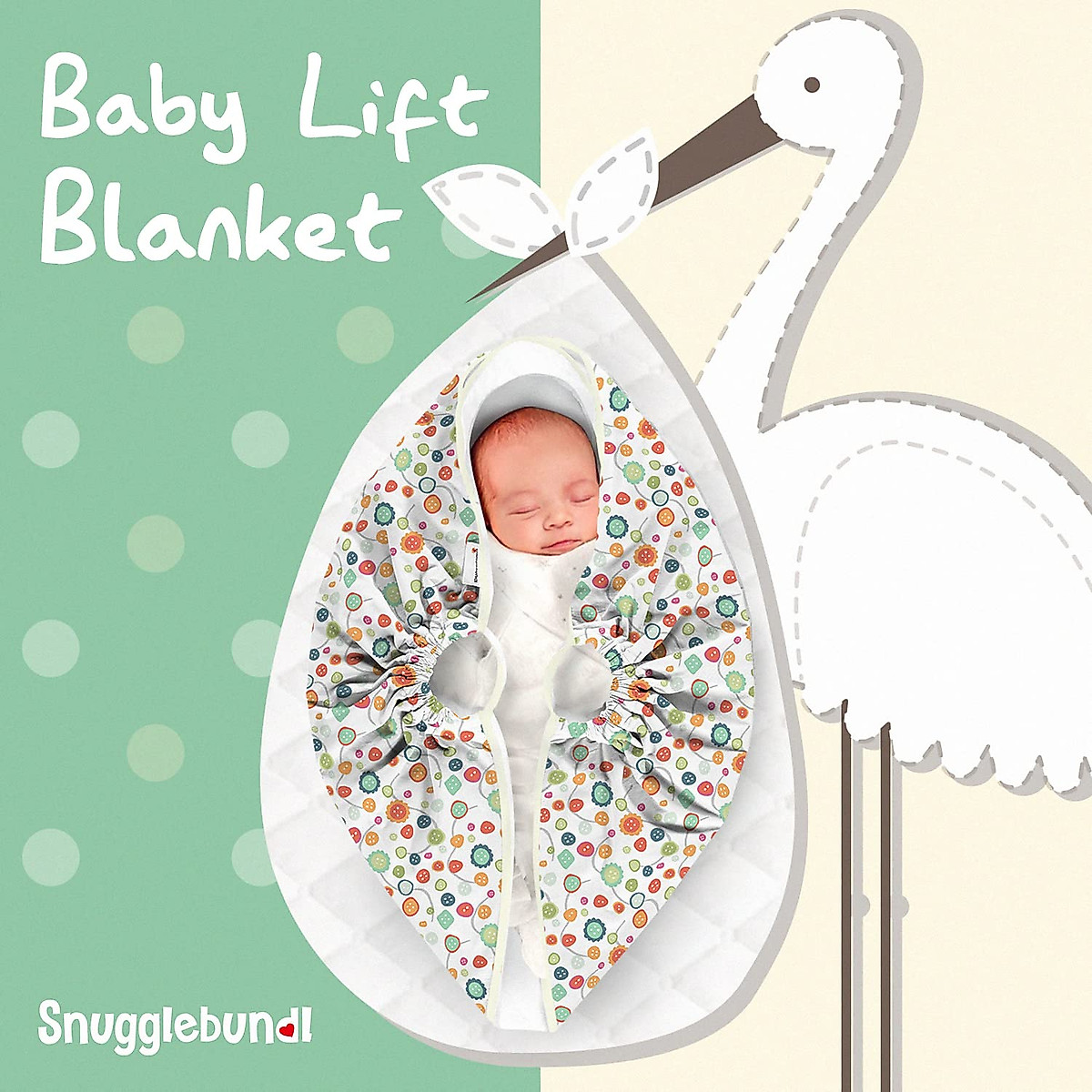 ​​Snugglebundl Baby Lift Carseat Blanket Insert (Baby Button Bunting w/ Handles) Organic Cotton Car Seat Swaddle for Baby Boys & Girls 0-18 Months