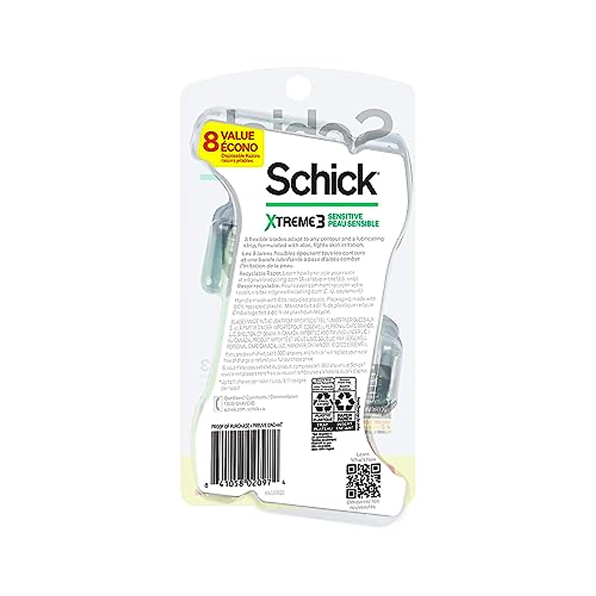 Schick Xtreme 3 Sensitive Skin Disposable Razors for Men, 8 Count (Pack of 3) Packaging may Vary
