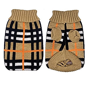 Classic Plaid Dog Turtleneck Sweater for Small Dog Pullover Knitted Sweater Pet Winter Warm Clothes Outfits for Poodle Puppy Cat Kitten Coffee Color (XXX-Large, Classic Plaid Style)