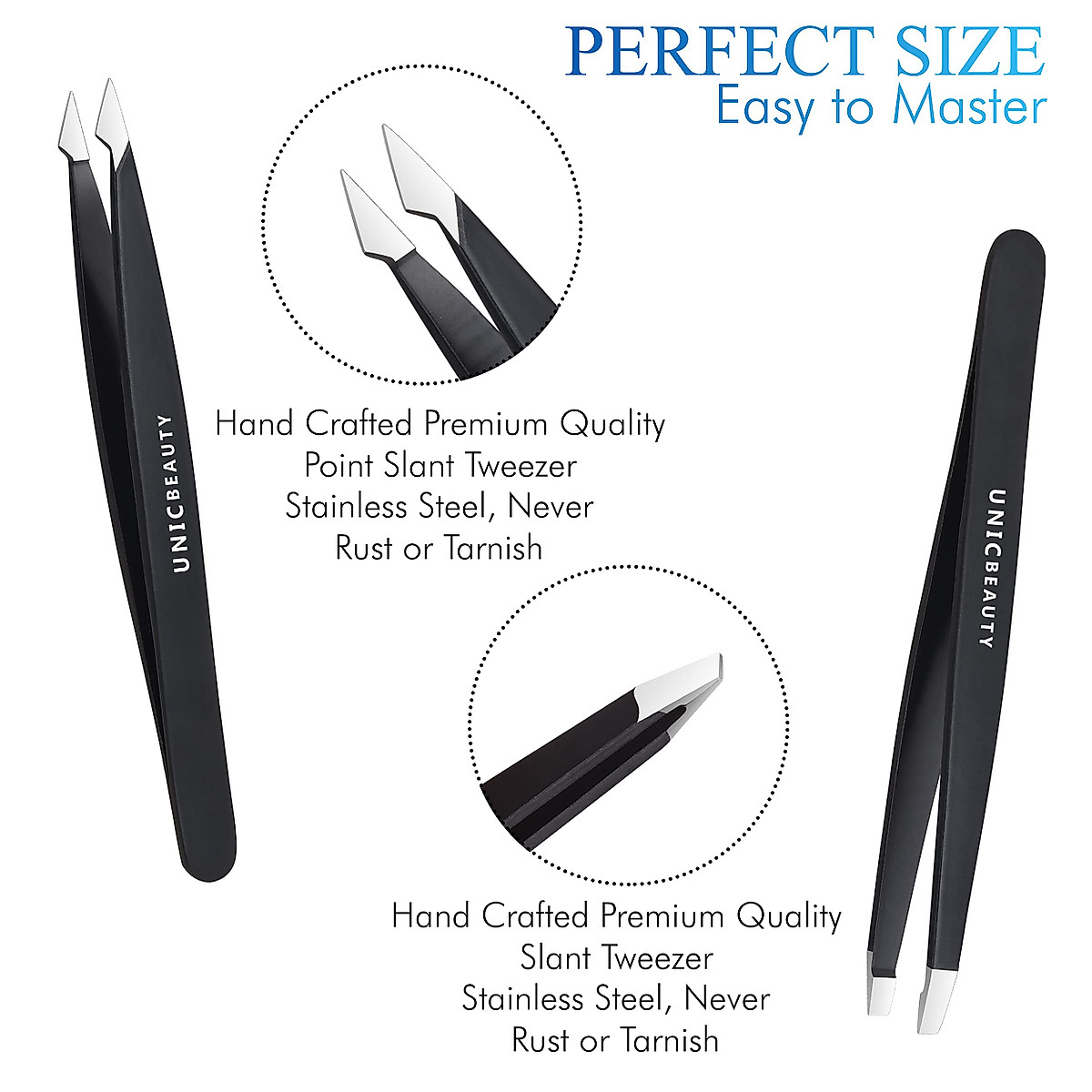 Tweezer Set 4-Piece for Men & Women - Professional Edge and point for Ingrown Hair,Eyebrow, Splinter, Facial & Blackhead Removal - Stainless Steel tweezers (Black)