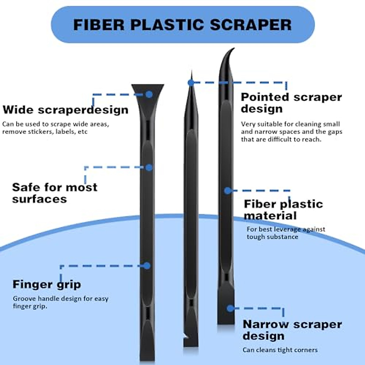 9Pcs Plastic Scraper Tool, Mabor Multi-Purpose Scraper for Tight Spaces Black Non-Scratch Kitchen Scraper Cleaning Pen for Labels Oil Stains Food Paint Remove Stickers