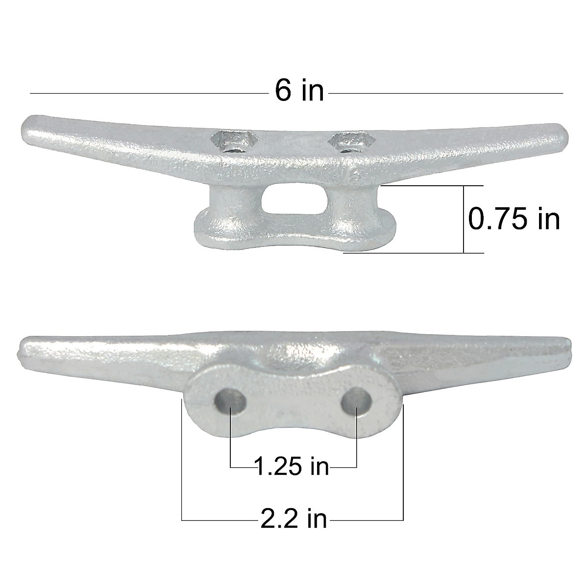 VEITHI Dock Cleats 6 inch with Fastener,Hot Dipped Galvanized Cast Iron Boat Cleat Dock Boat Cleats, Rope Cleat Boat Dock Cleats Ideal for Dock, Decks, Piers for Tying up Boats,Marine Decor (4 Pack)