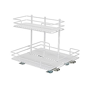 Household Essentials Glidez Paint-Finished Steel Pull-Out/Slide-Out Storage Organizer with Plastic Liners for Under Sink or Cabinet Use- 2 -Tier Design - Fits Standard Size Cabinet or Shelf, White