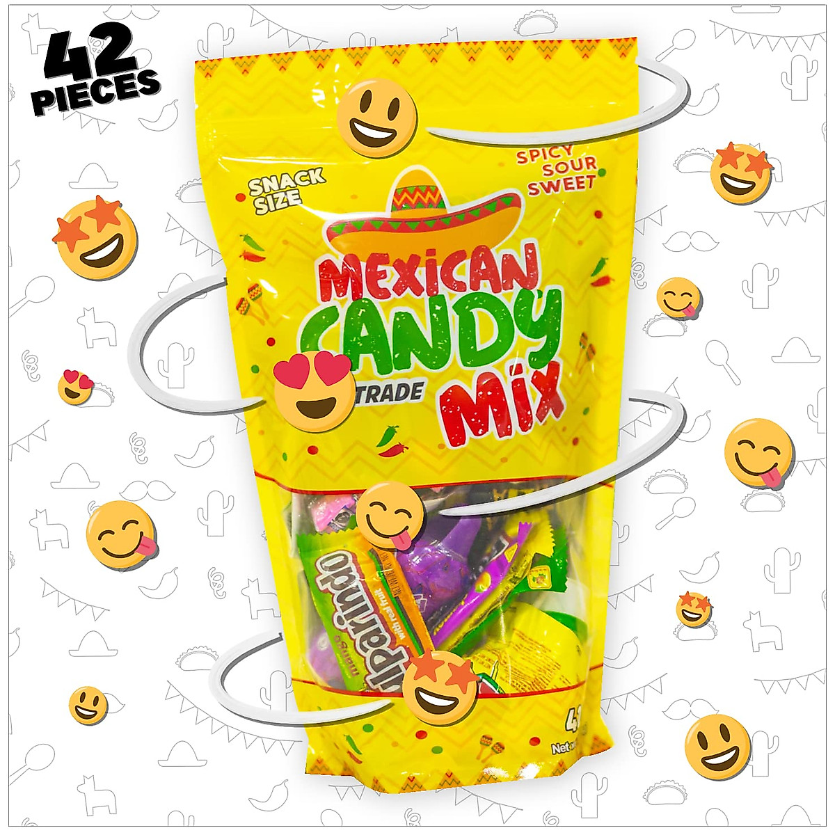 Mexican Candy Mix Assortment Snack (42 Count) Dulces Mexicanos Variety Of Best Sellers Spicy, Sweet, and Sour Bulk candies, Includes Luca, Pelon, Pulparindo, Rellerindo, by JVR TRADE