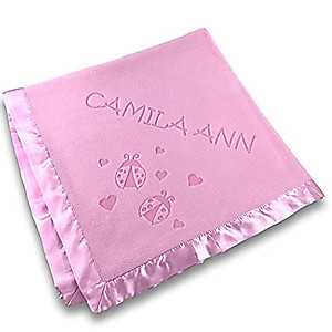 Custom Catch Personalized Girl Pink Baby Blanket Gift with Flower, Ladybug, Bee or Butterfly