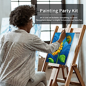 VOCHIC Canvas Painting Kit, 8x10 Pre Drawn Sunflower Art, 8 Acrylic Colors, 3 Brushes, Pallet, Adult Party Supplies