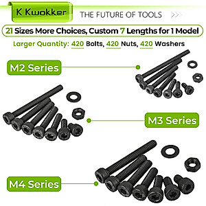 K Kwokker 1710Pcs Metric Bolt Assortment M2 M3 M4, 21 Sizes 4MM to 30MM Upgraded Zinc Plated Hex Socket Head Cap Machine Screws, 12.9 Alloy Steel Bolts and Nuts Kit Screws Nuts and Washers